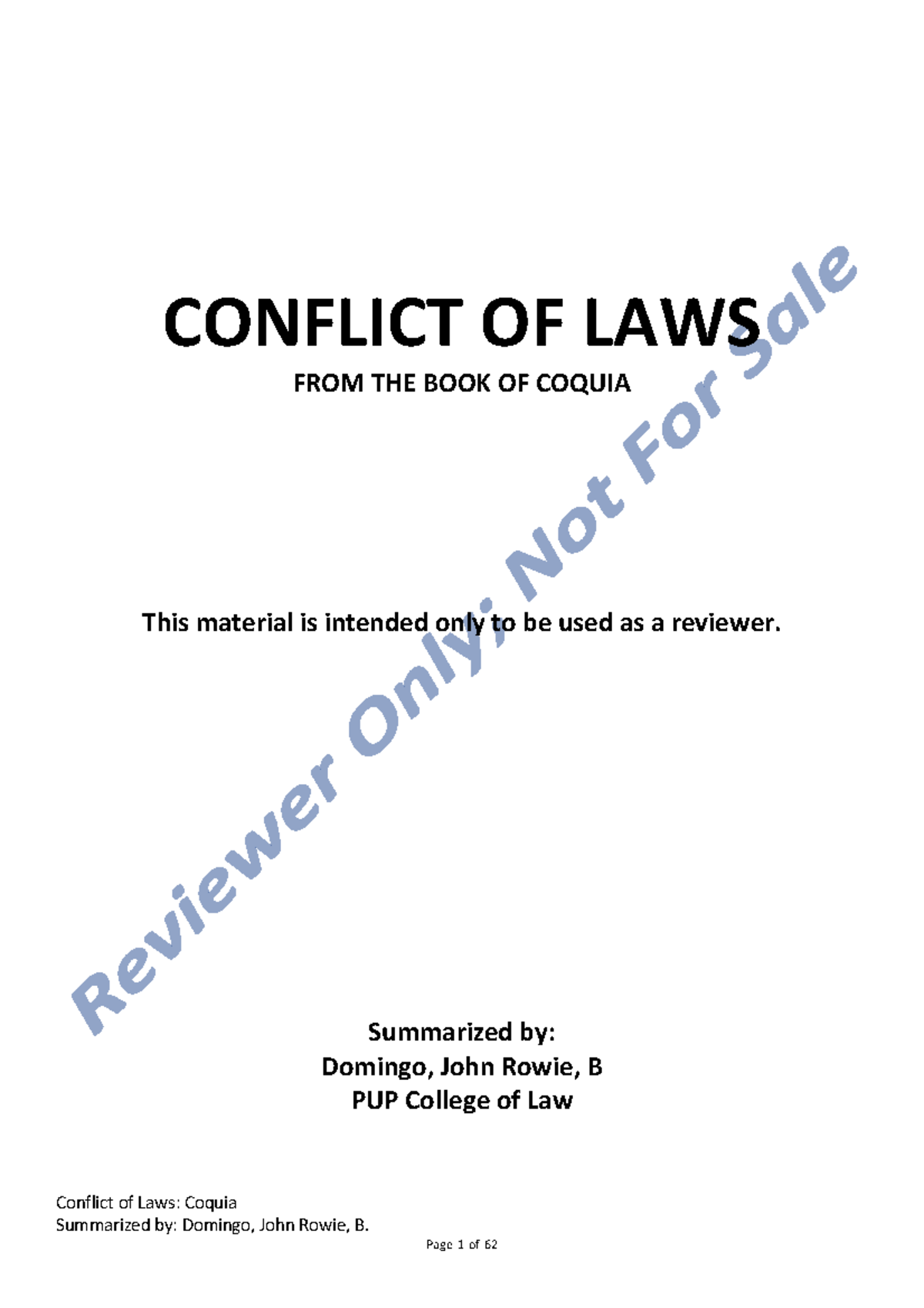 Notes ON Conflict OF LAWS Coquia - Conflict of Laws: Coquia Summarized ...