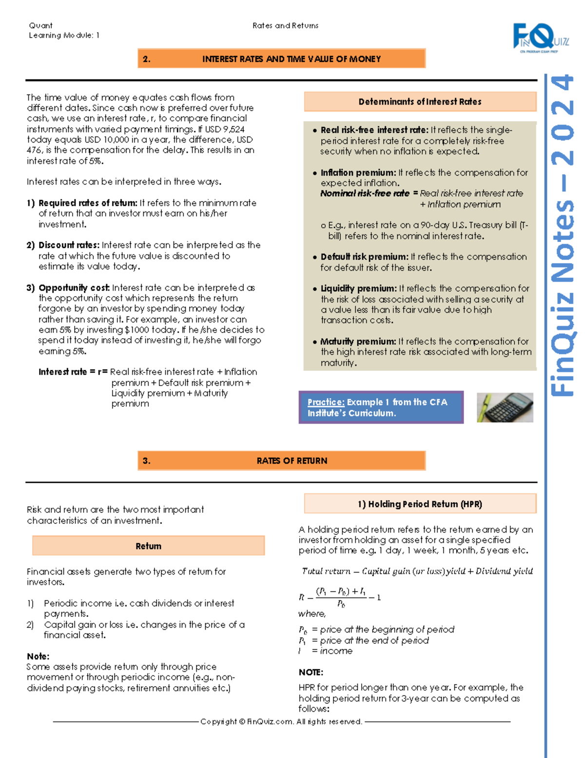 Fin Quiz Practise - Quant Learning Module: 1 Rates and Returns 2 ...