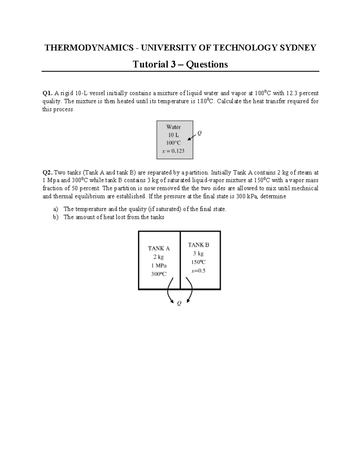 Tutorial 3 Solutions - Application of the first Law to closed systems ...