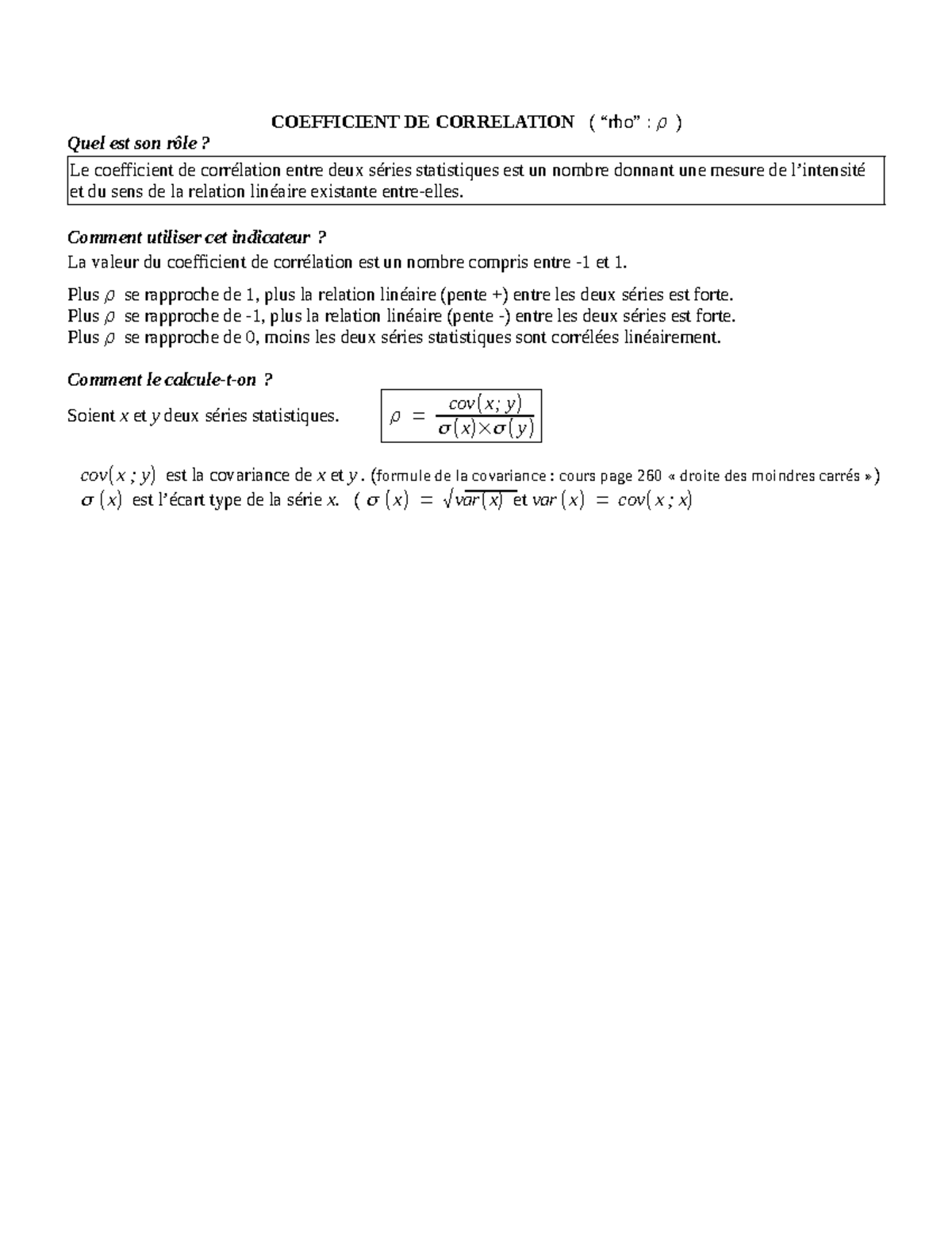 Math - Coefficient de corrélation - COEFFICIENT DE CORRELATION ( “rho ...