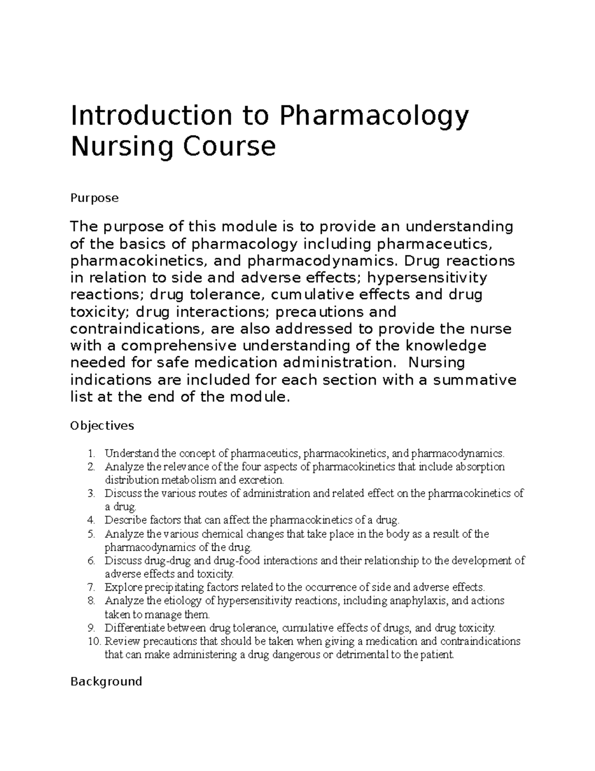Introduction to Pharmacology Nursing Course - Introduction to ...