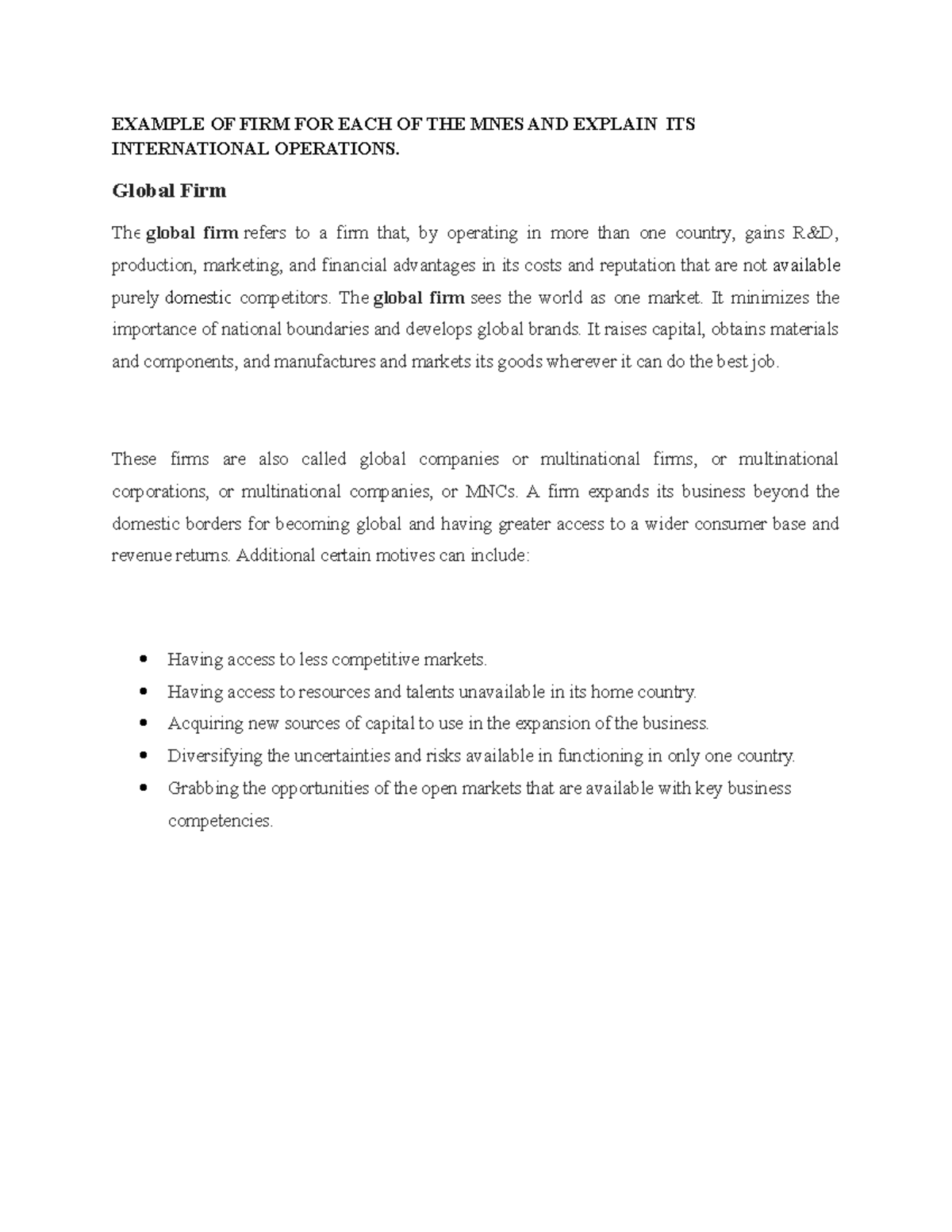 Example firm for each MNE'S - EXAMPLE OF FIRM FOR EACH OF THE MNES AND ...