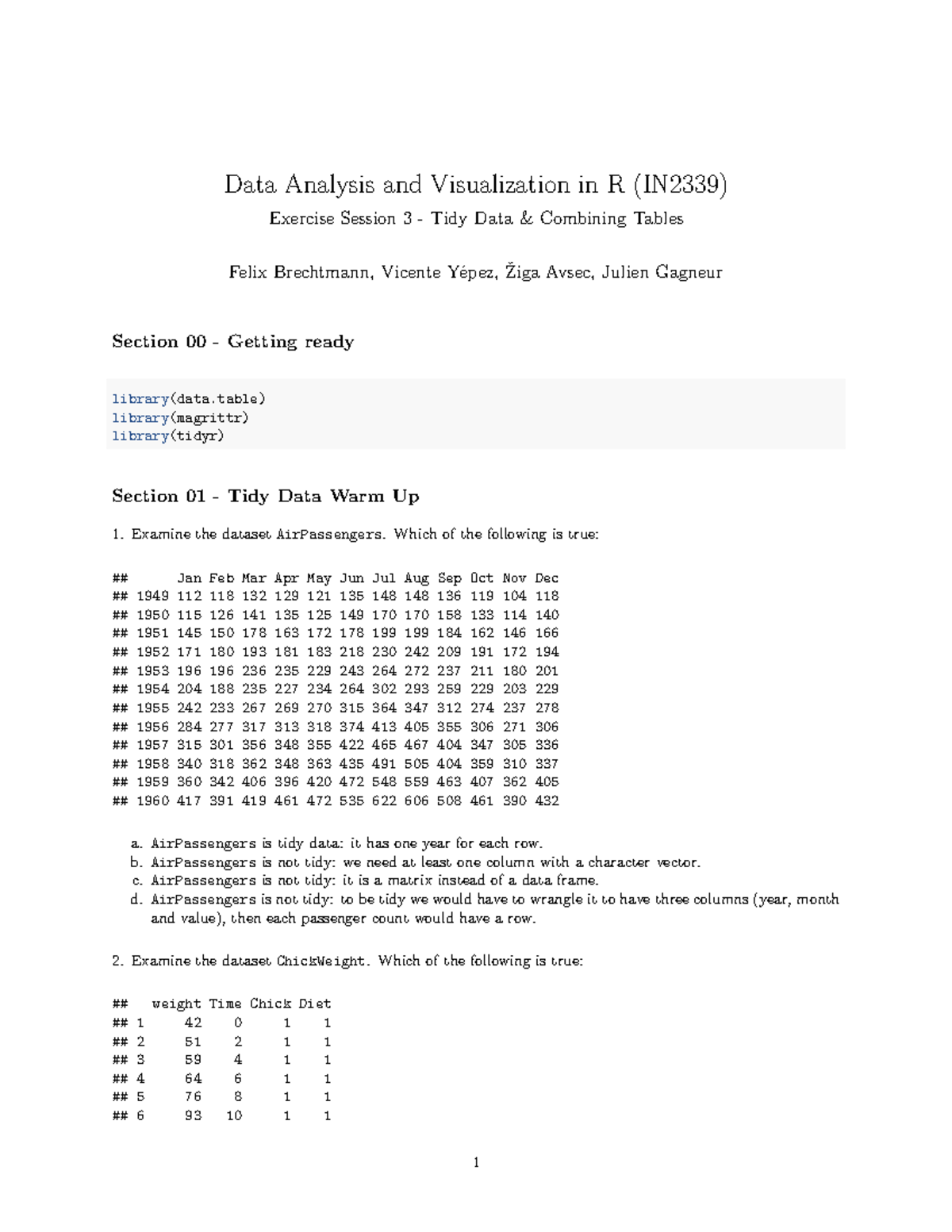 Exercise 03 - Data Analysis and Visualization in R (IN2339) Exercise Session 3 - Tidy Data ...