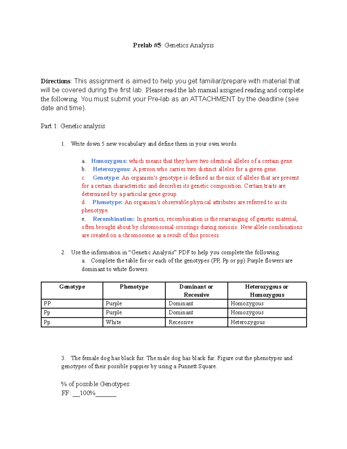 Lab 5 assignment - Prelab #5: Genetics Analysis Directions: This assignment is aimed to help you ...