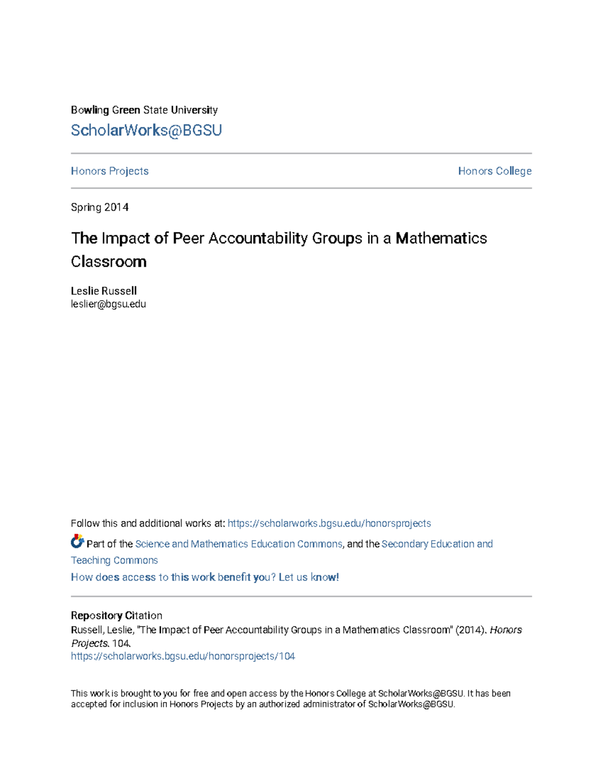 The Impact of Peer Accountability Groups in a Mathematics Classroom ...