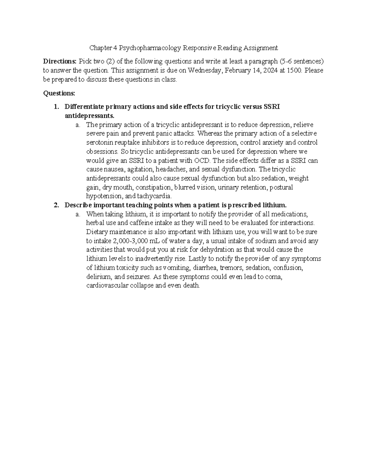 Chapter 4 Psychopharmacology Responsive Reading Assignment - Chapter 4 Psychopharmacology ...