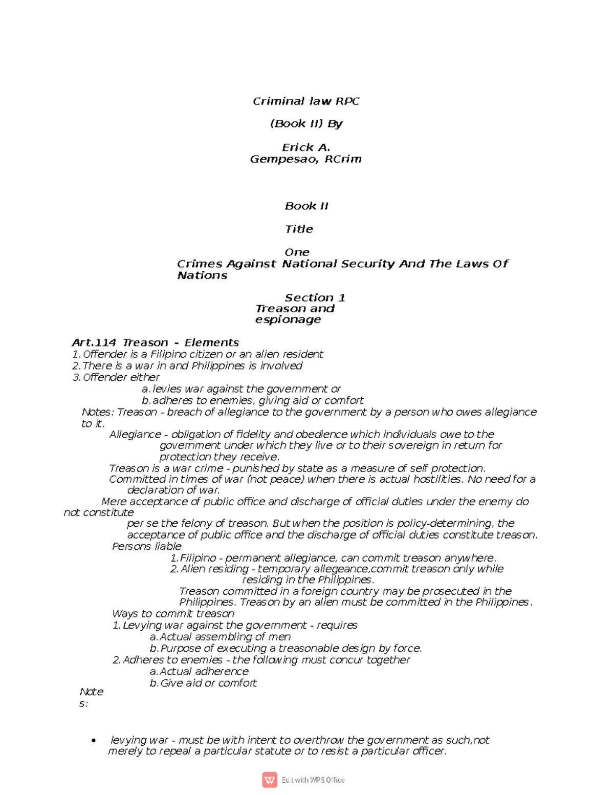 (CLJ) Criminal LAW BOOK 2 - Criminal law RPC (Book II) By Erick A ...