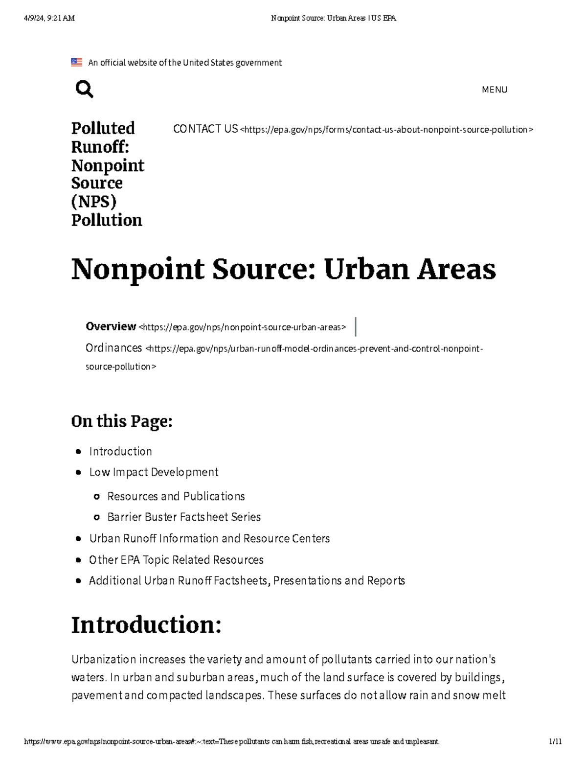 Nonpoint Source Urban Areas US EPA - Overview Ordinances - Studocu