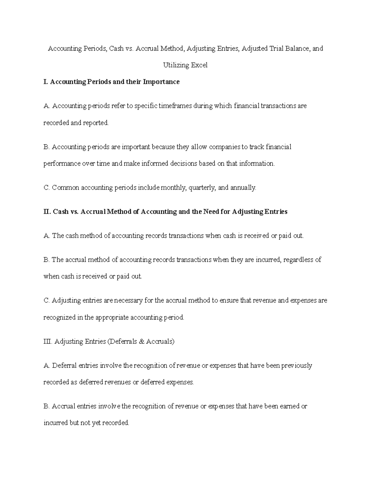 Accounting Periods, Cash vs. Accrual Method, Adjusting Entries ...
