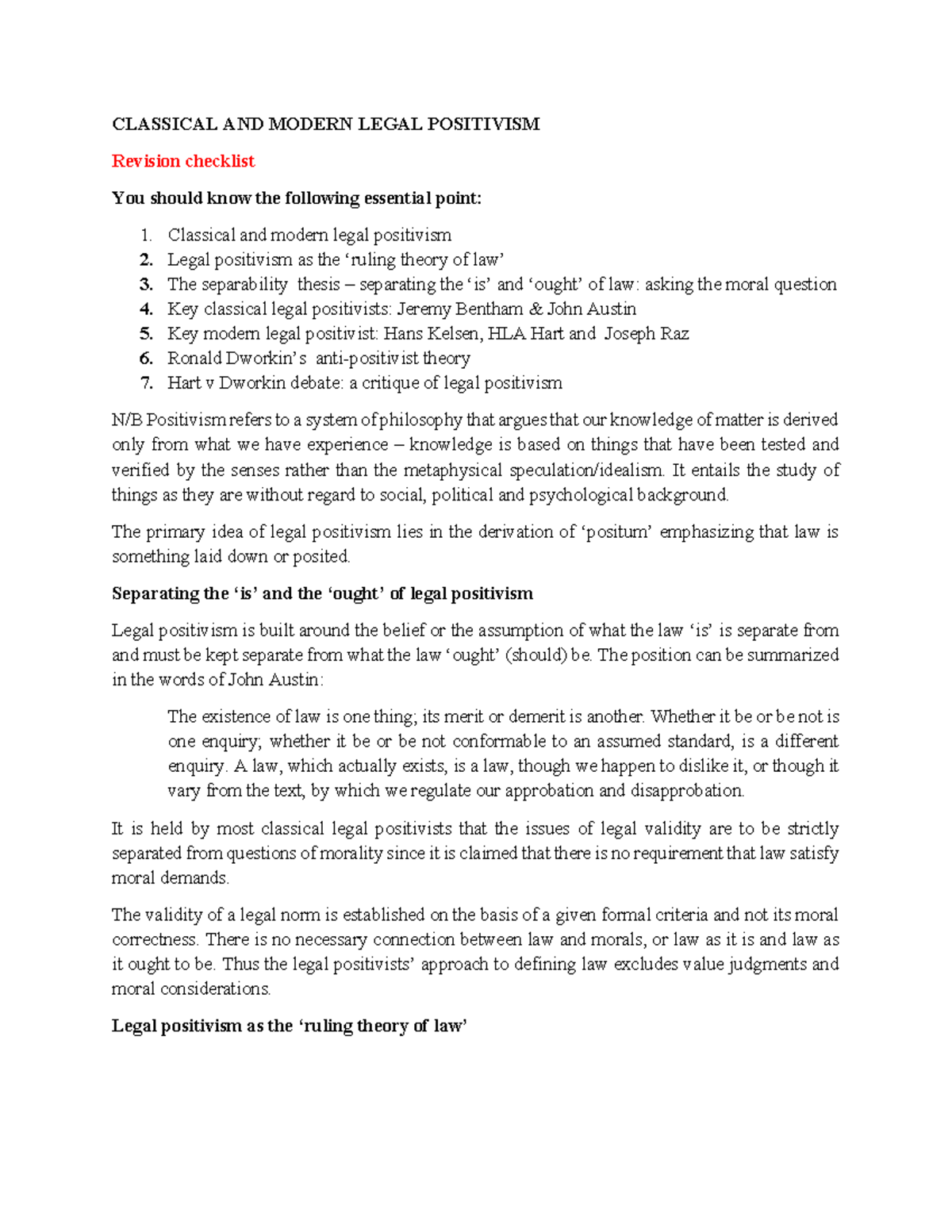 Legal Positivism - comprehensive notes on Jurisprudence - CLASSICAL AND ...