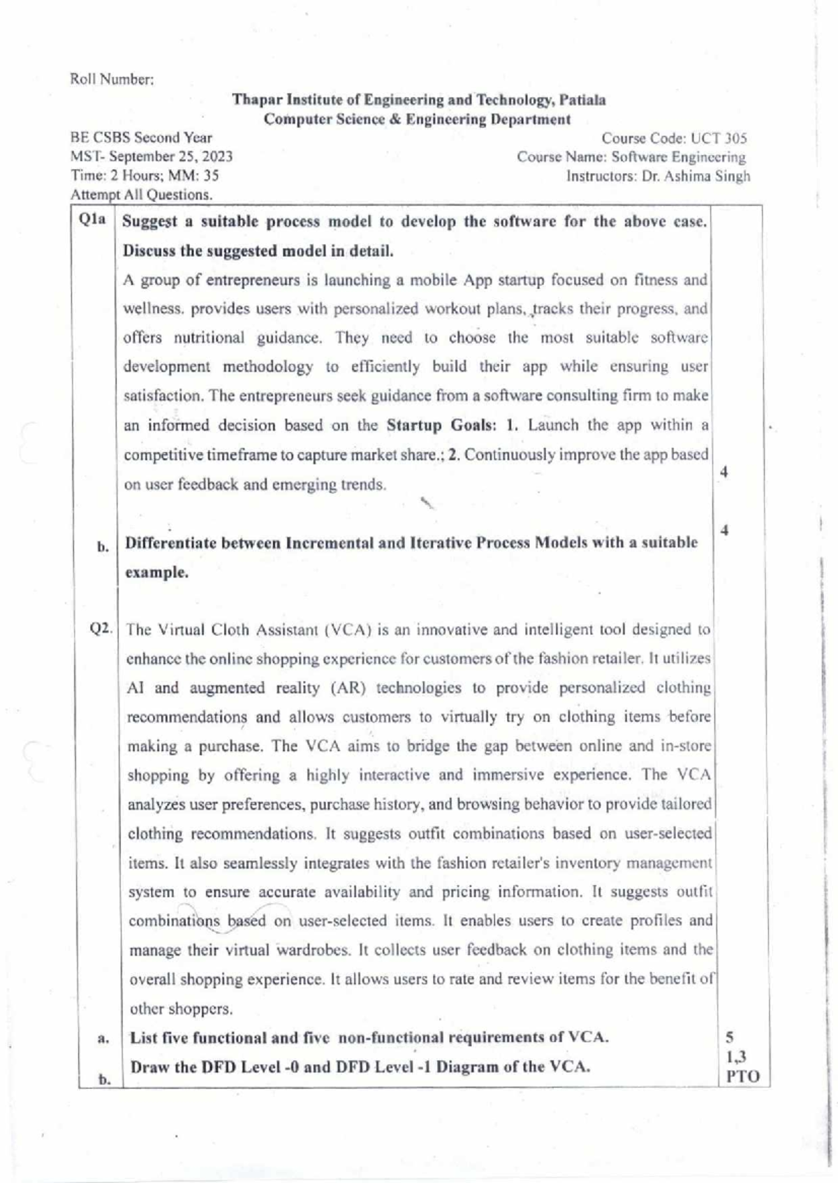 UCT305 - Roll Number: Thapar Institute of Engineering and Technology, Patiala Computer Science ...