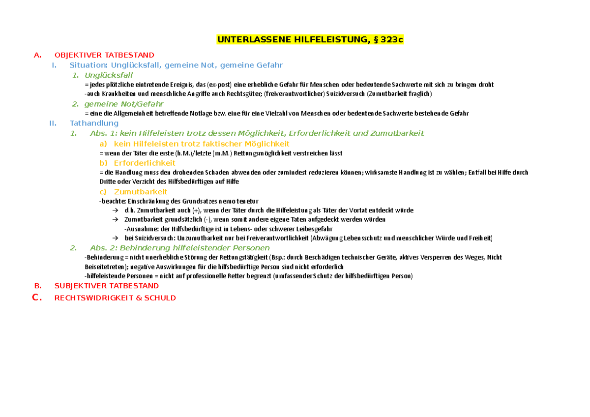 § 323c, Unterlassene Hilfeleistung - UNTERLASSENE HILFELEISTUNG, § 323c ...