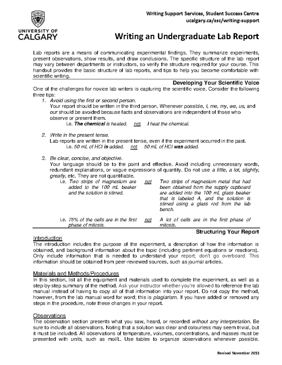 Summary - lab report writing guideline - Writing Support Services ...