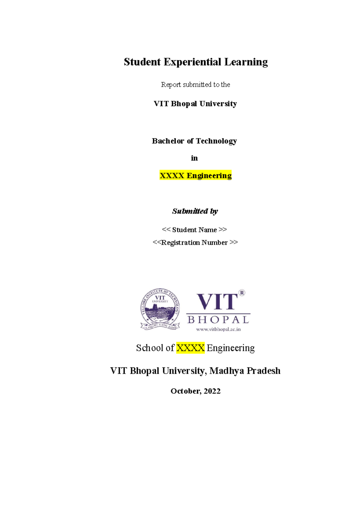 20.VITB Experiential Learning Report-Template - Student Experiential ...