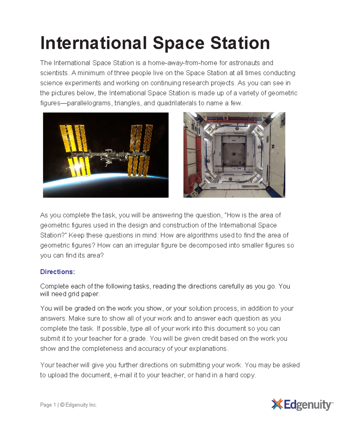 Area Worksheet - International Space Station The International Space ...