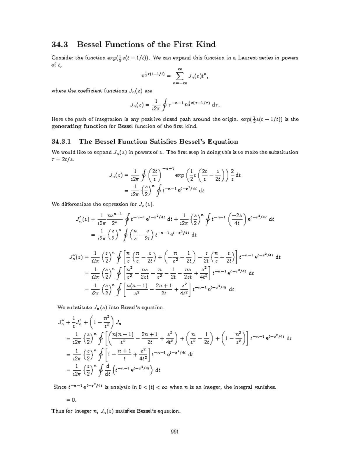 Ref MATH Adv Math Methods Sean Mauch-102 - 34 Bessel Functions of the First Kind Consider the ...