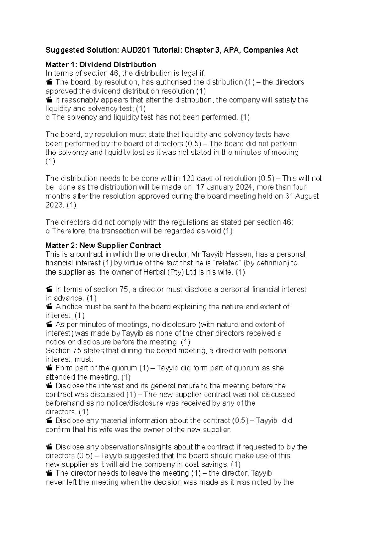 Tutorial 16 October Suggested Solution - Suggested Solution: AUD201 ...