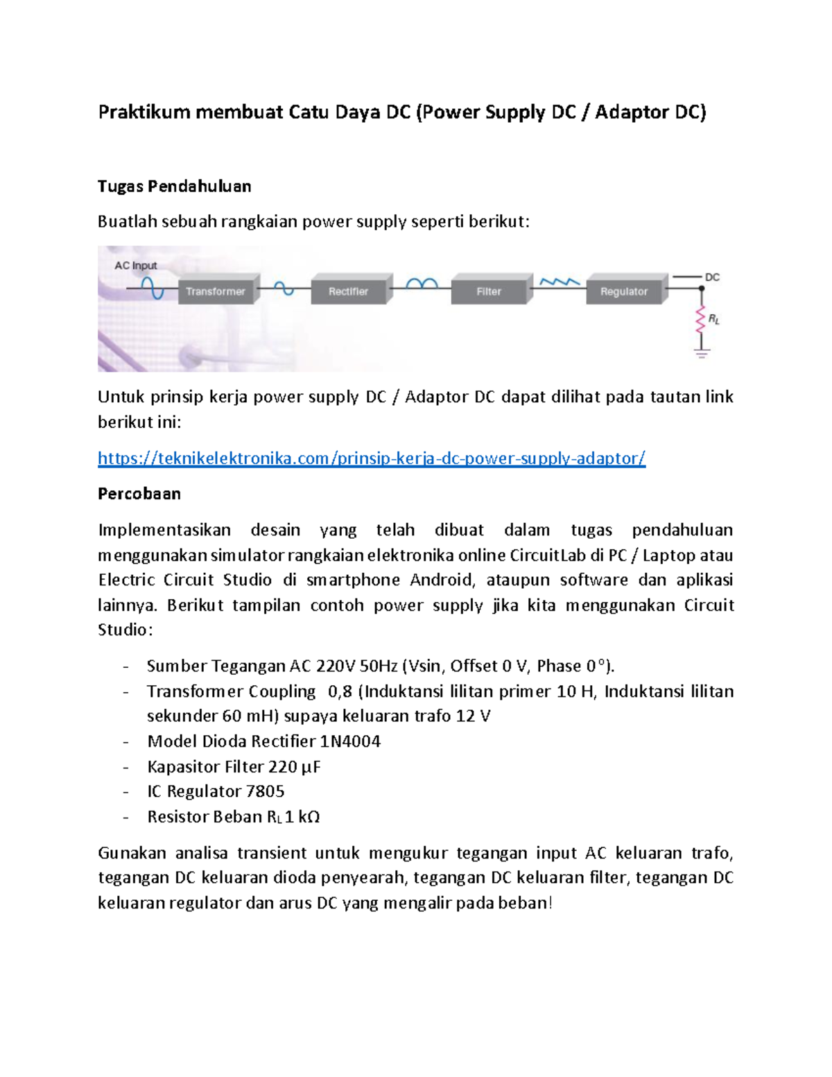 Praktikum membuat Catu Daya DC - Berikut tampilan contoh power supply ...