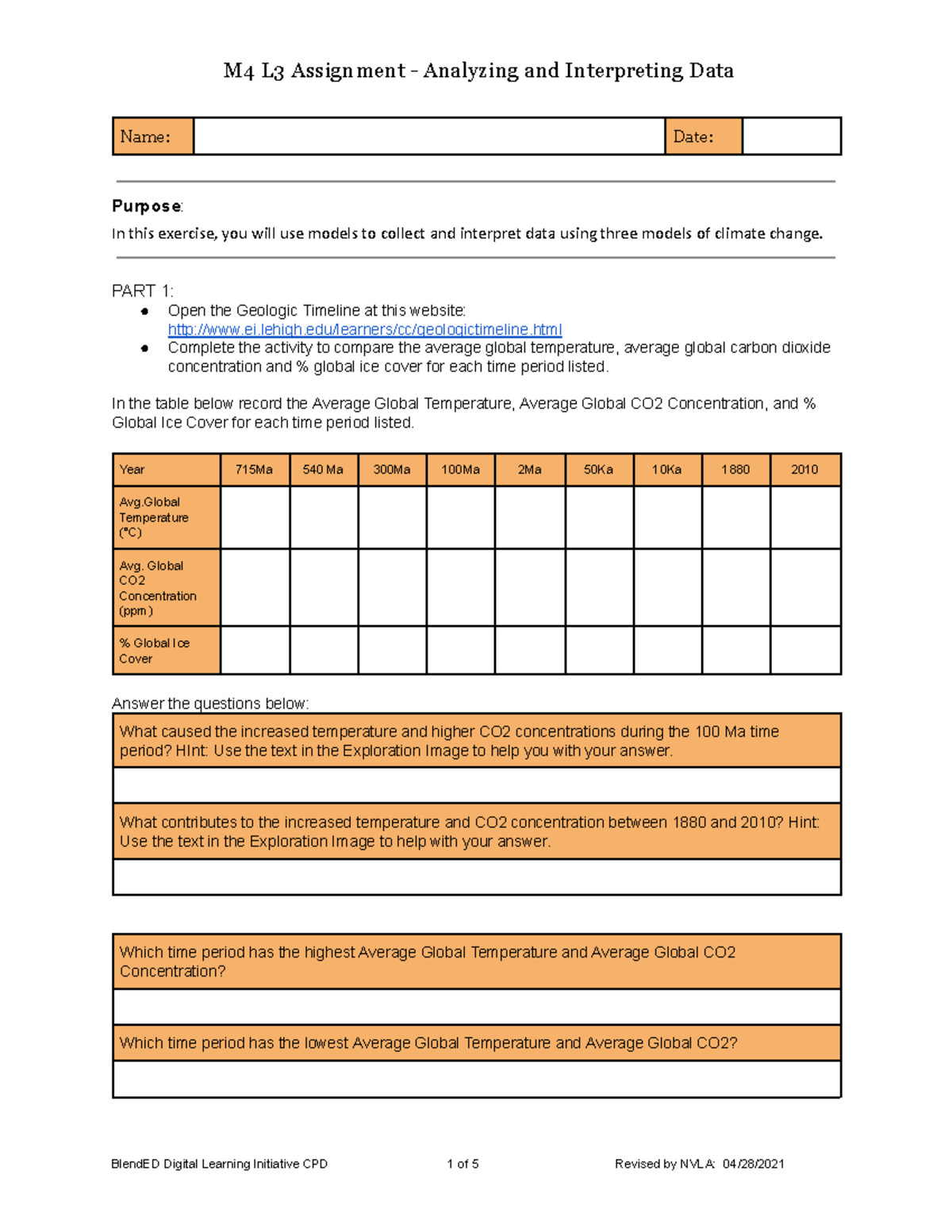 Copy of M4 L3 Assignment #1 - Analyzing and Interpreting Data 2021 - Name: Date: Purpose: In ...