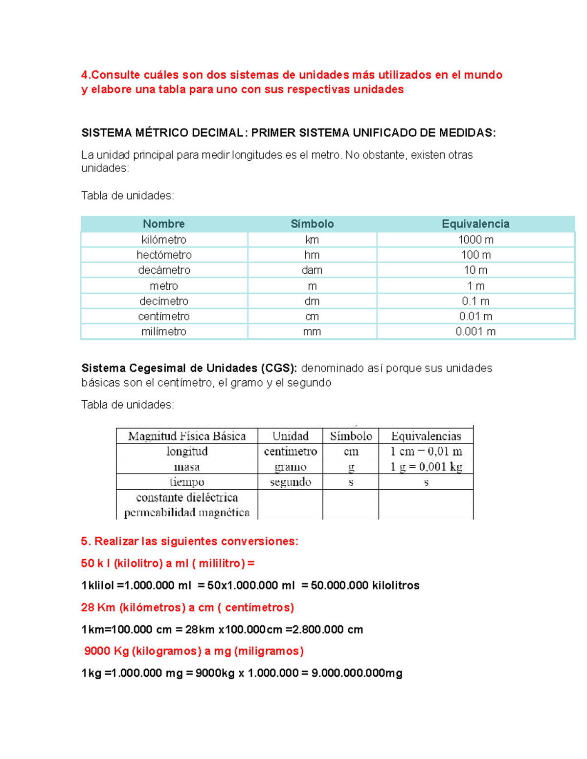 Punto 4 - REPASO Y PRACTICA SOBRE EJERCICIOS DE CONVERSIONES - 4 cuáles ...