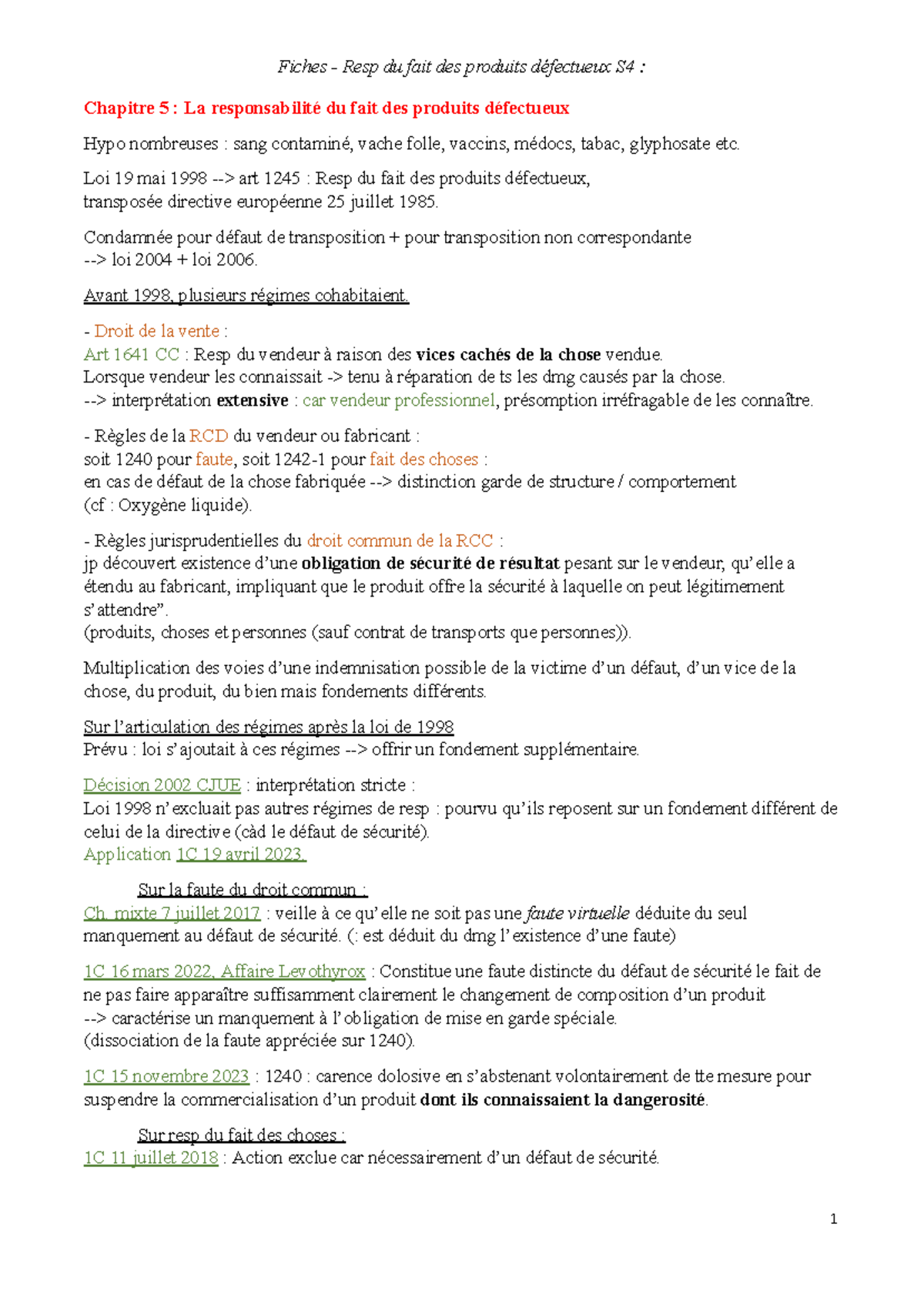 Responsabilité du fait des produits défectueux - Loi 19 mai 1998 -> art ...