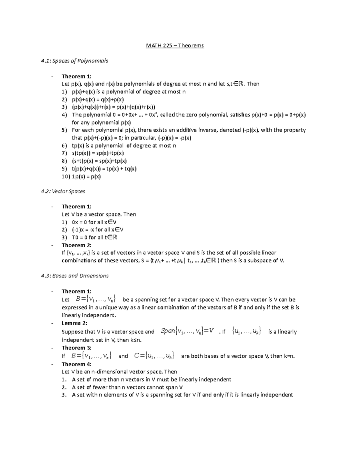 MATH 225 - Thms - Lecture notes All Theorems - MATH 225 Theorems 4 ...