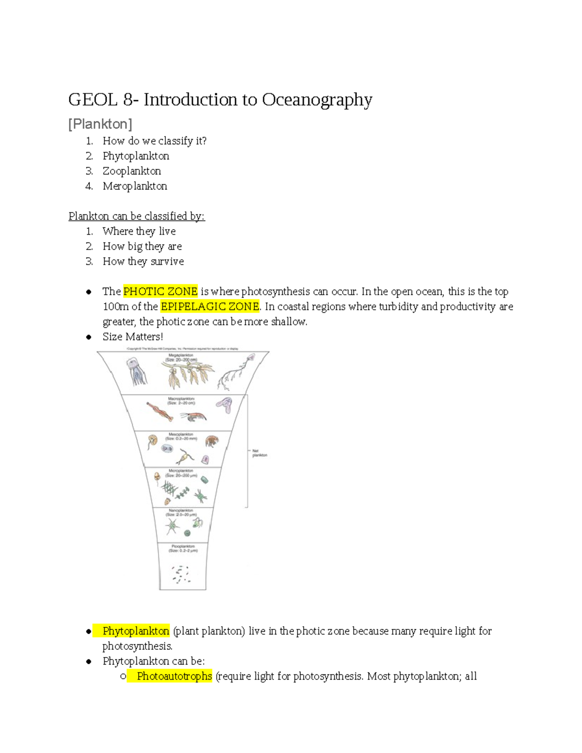 2020-Intro to Oceanography-Plankton notes week17 - GEOL 8- Introduction ...
