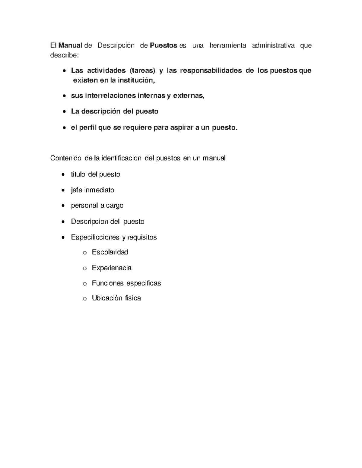 Perfil DE Puestos - El Manual de Descripción de Puestos es una ...