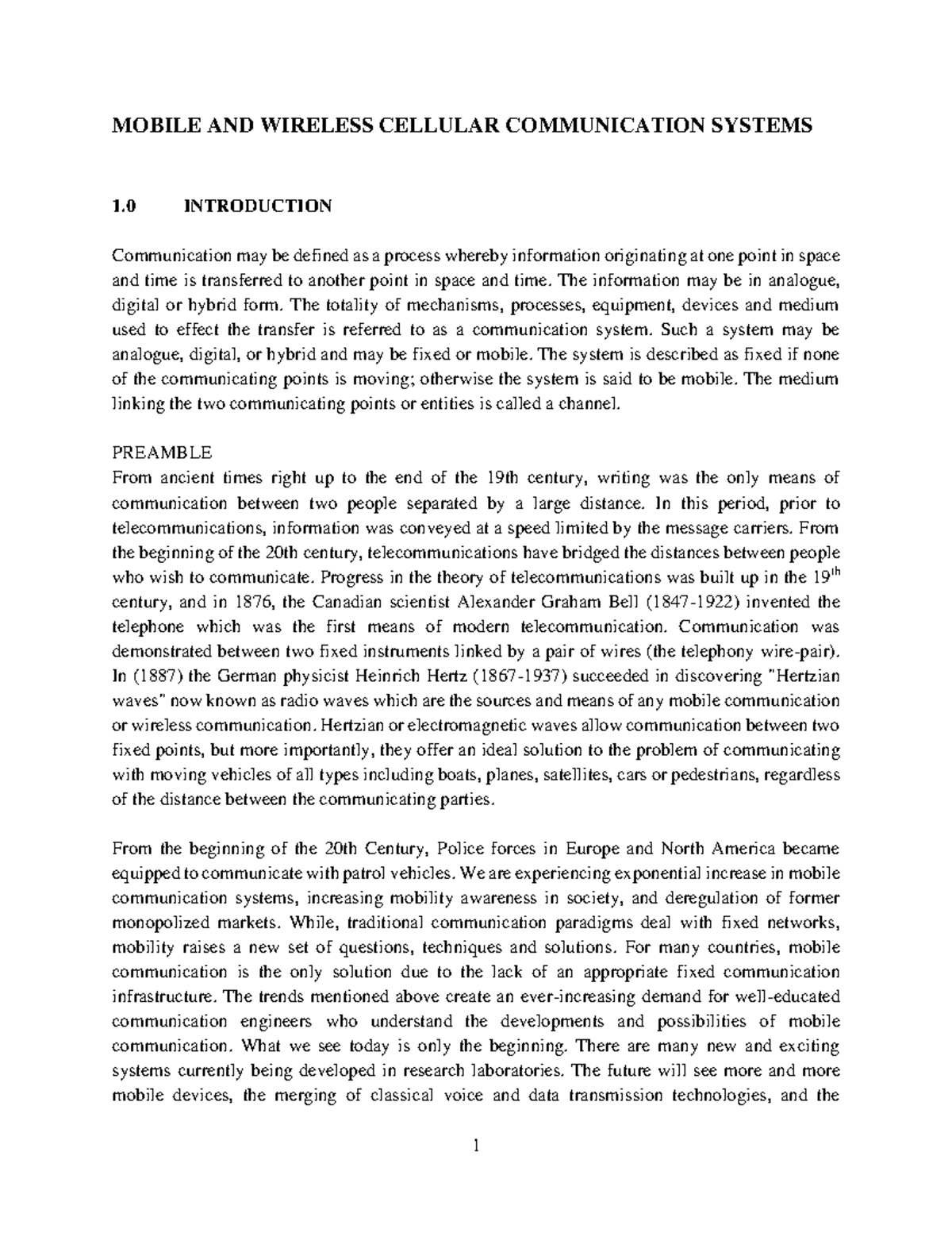 Lecture note on Mobile and Cellular Communication M - MOBILE AND WIRELESS CELLULAR COMMUNICATION ...