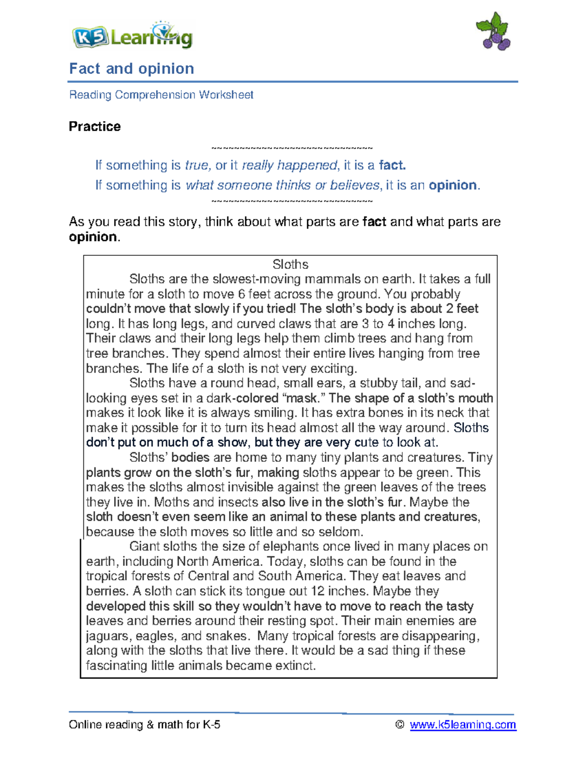 Grade 4 fact opinion a - modules - Online reading & math for K-5 ...