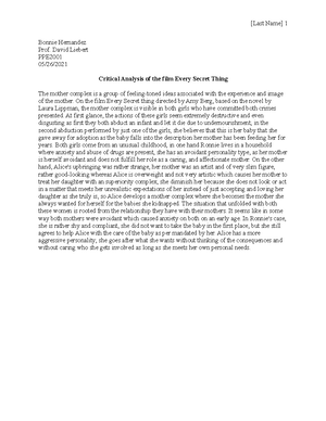 Critical movie analysis 2 - Bonnie Hernandez Prof. David Liebert PPE 06 ...