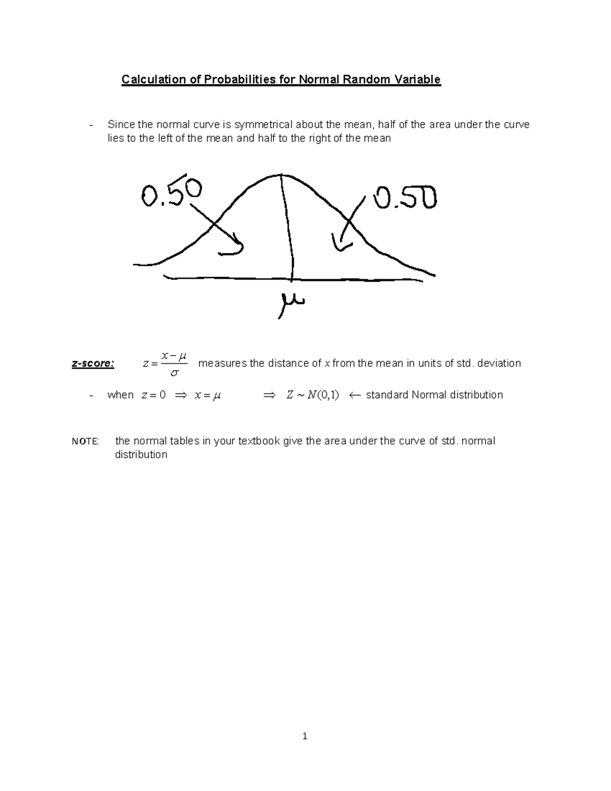 Chapter 6 Lecture 12 - Calculation of Probabilities for Normal Random Variable - Since the ...