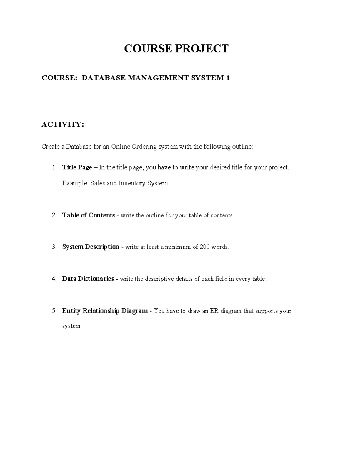 Database Management System - COURSE PROJECT COURSE: DATABASE MANAGEMENT ...