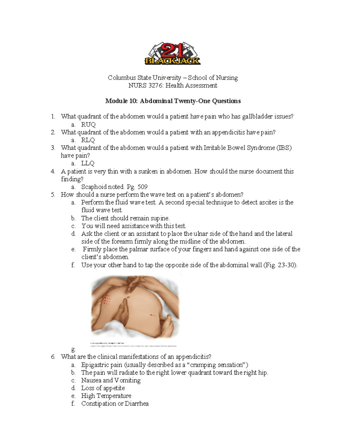 Complete - NURS 3276 Module 10 Abdominal Twenty-One Questions 1 ...