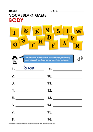 16 clues body and face - AVABZADO 12 - NAME ...