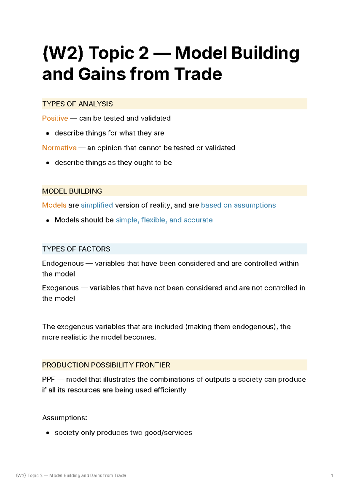 Week 2, Topic 2 - Model Building and Gains from Trade - W2 Topic 2 ...