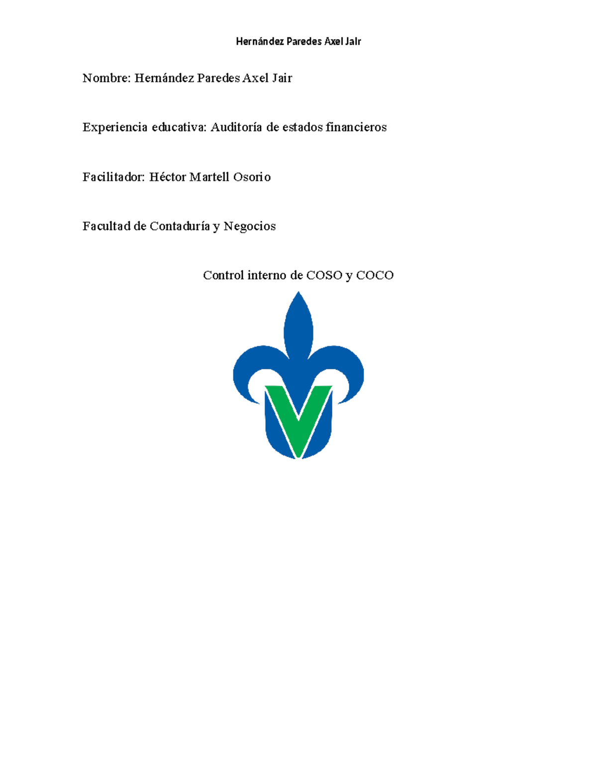 Control interno de COSO y COCO - Nombre: Hernández Paredes Axel Jair ...