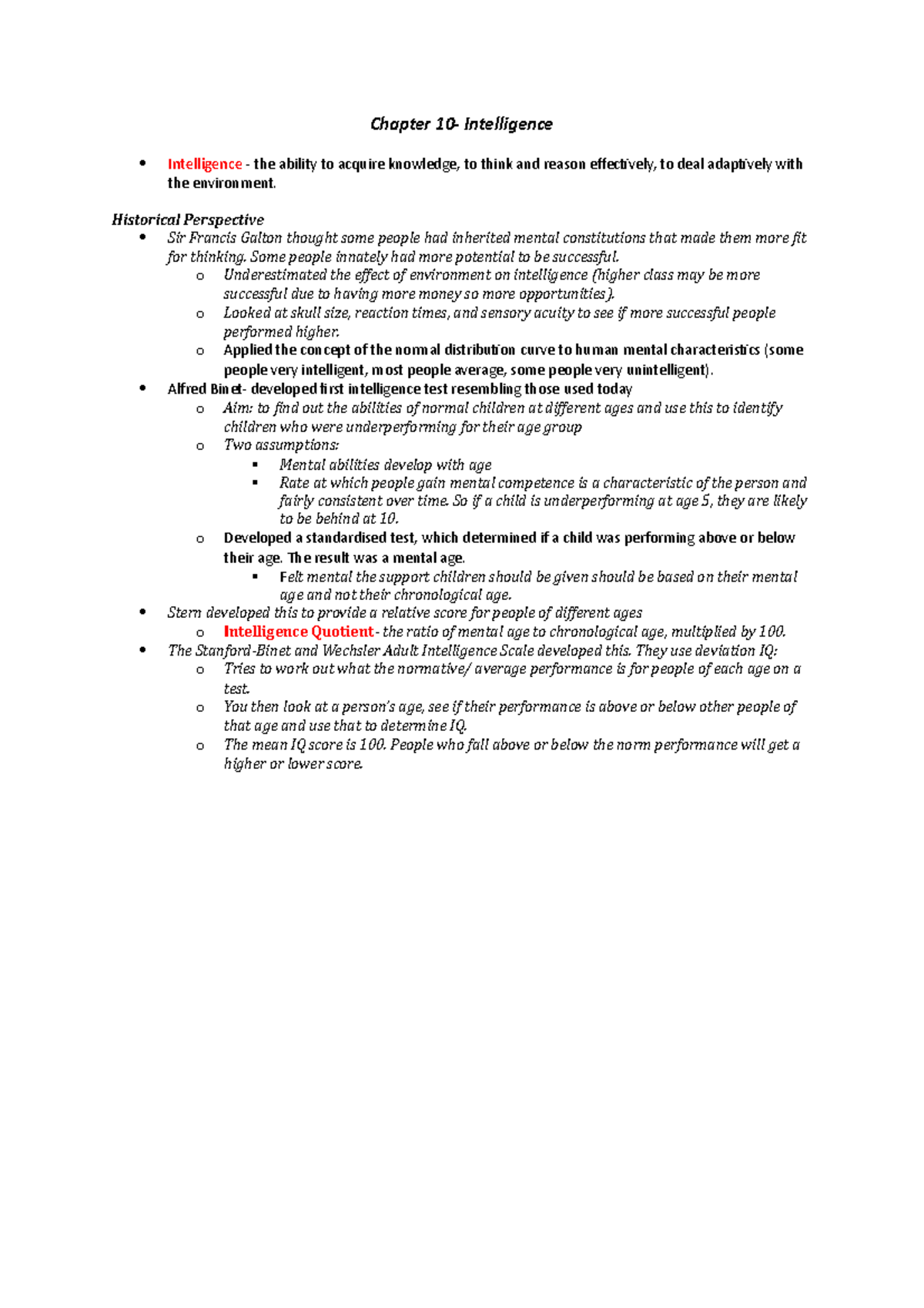 Mind and Behaviour- Intelligence Revision Notes - Chapter Intelligence ...