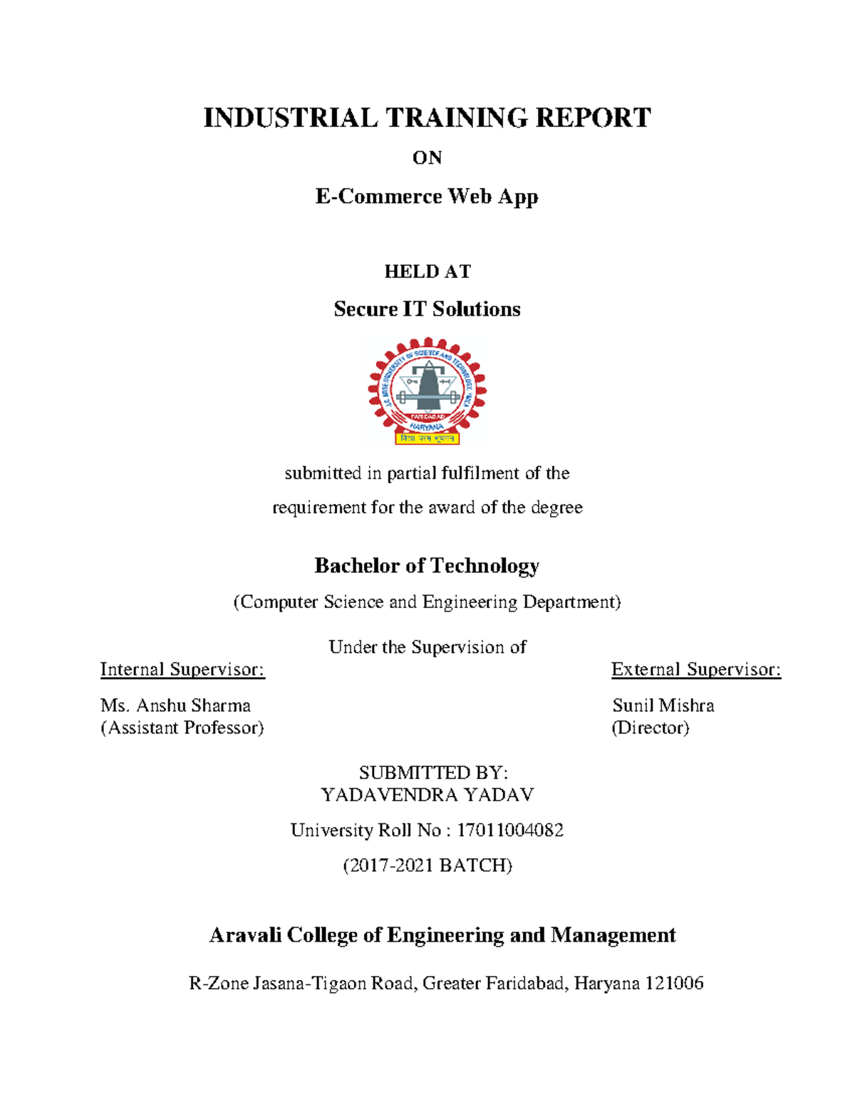 Aditya Project Report - INDUSTRIAL TRAINING REPORT ON E-Commerce Web ...