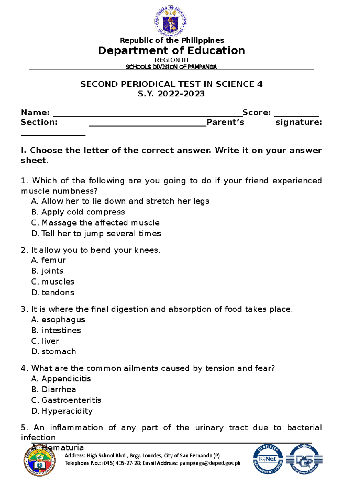 PT2- Science 4 - EDUCATION - Department of Education REGION III SCHOOLS ...