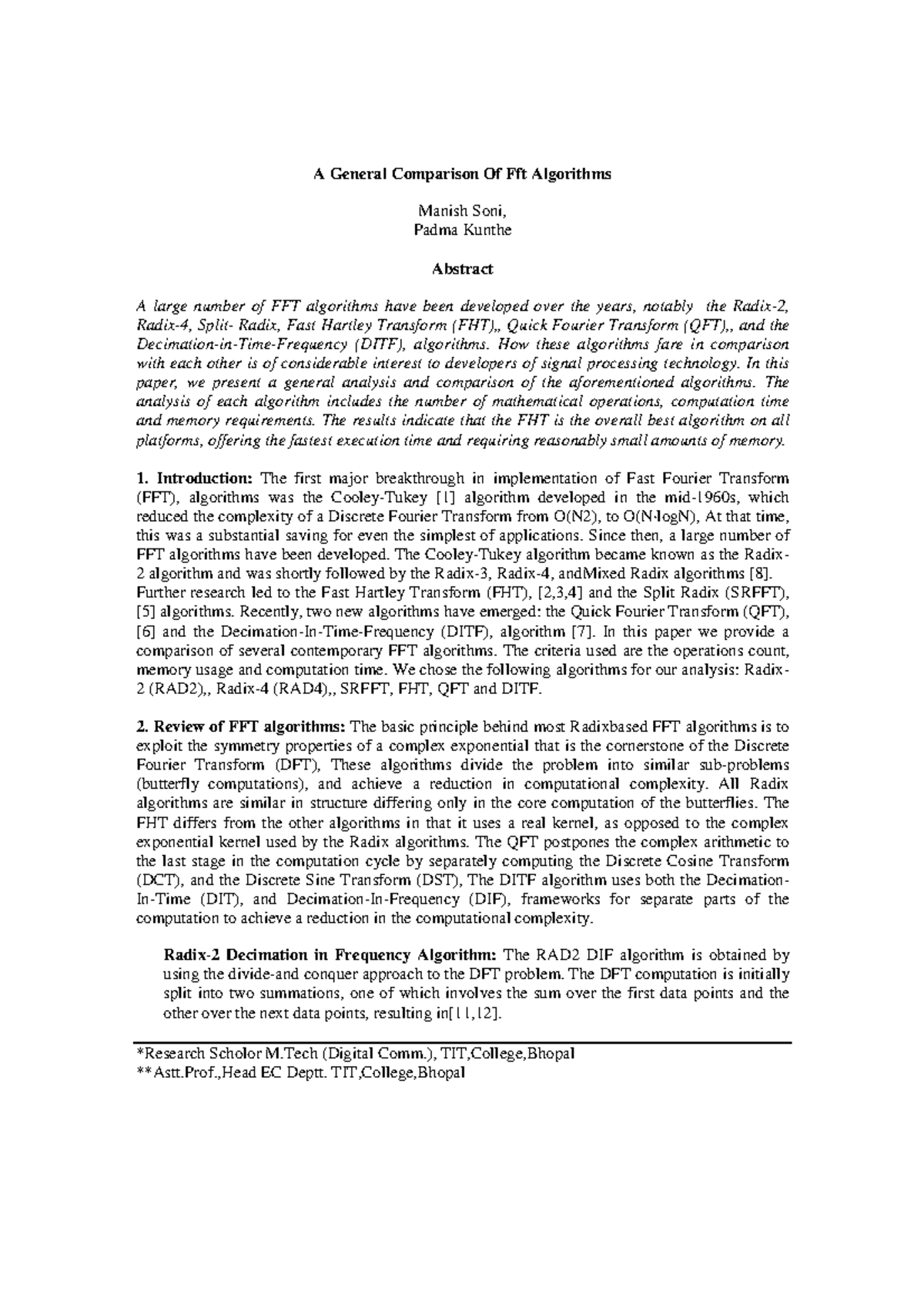 A General Comparison Of Fft Algorithms 713229618 A General Comparison Of Fft Algorithms Manish