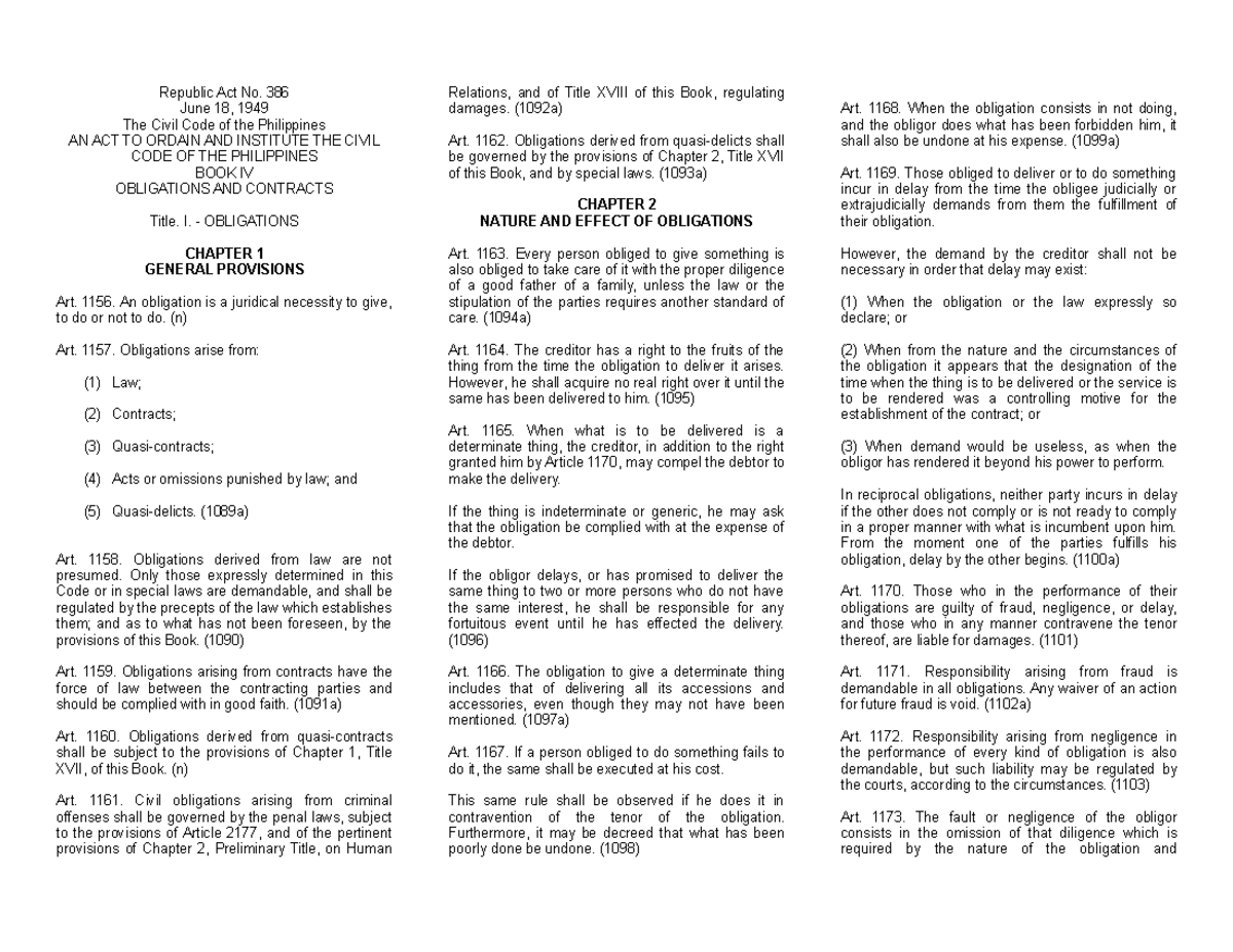 Book IV of the Civil Code of the Philippines - Republic Act No. 386 ...
