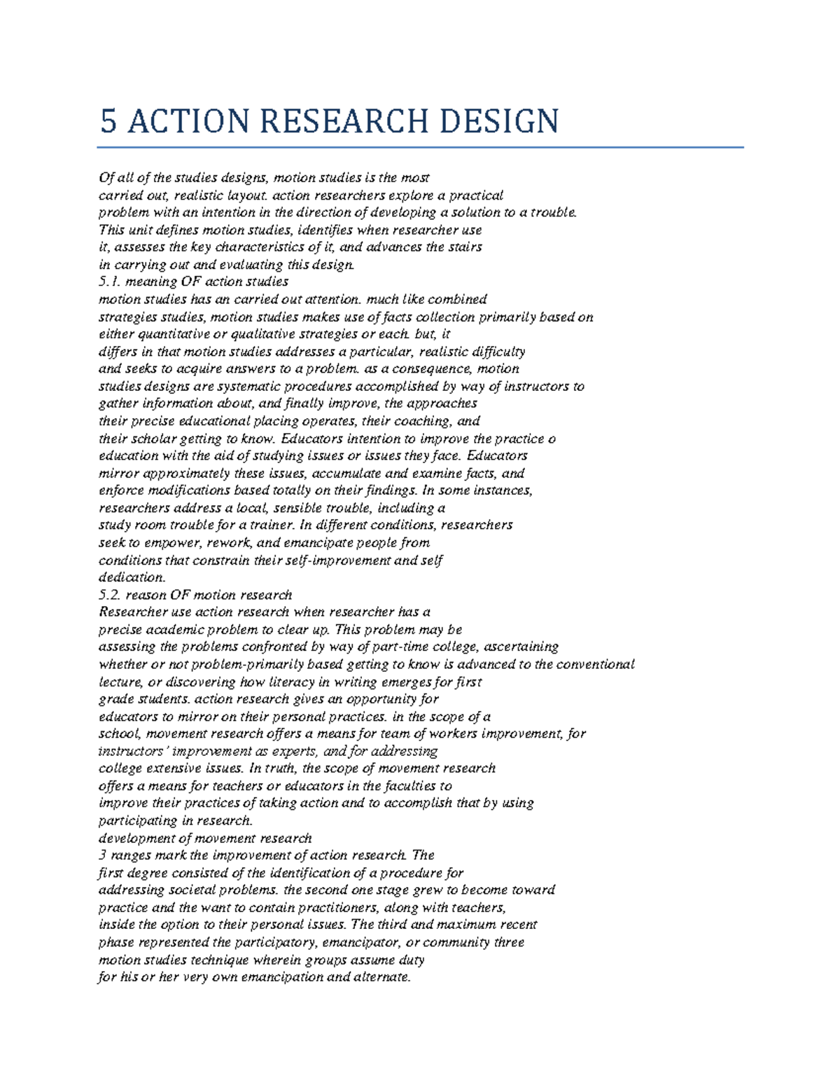 5 Action Research Design - 5 ACTION RESEARCH DESIGN Of all of the ...