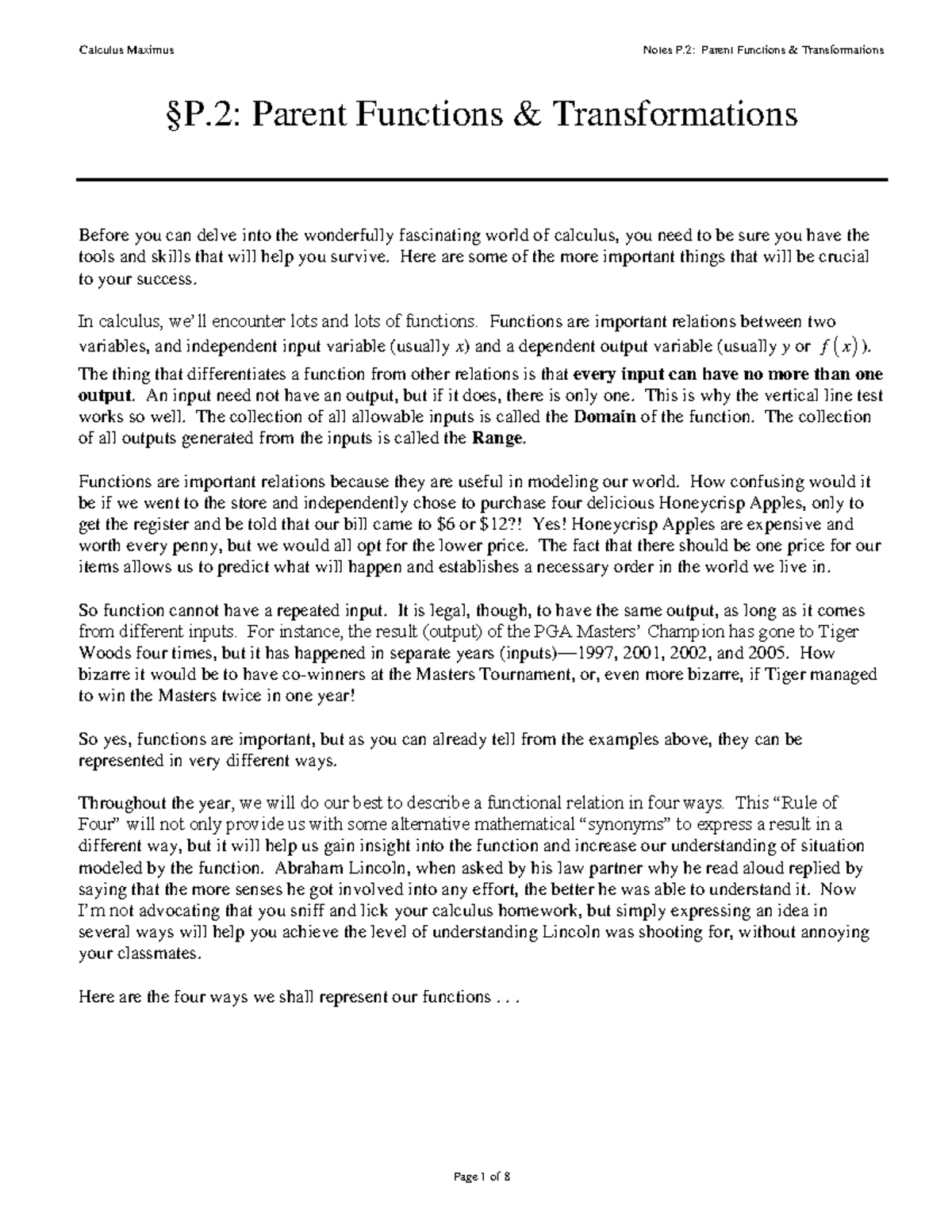 Parent functions - Here are some of the more important things that will ...