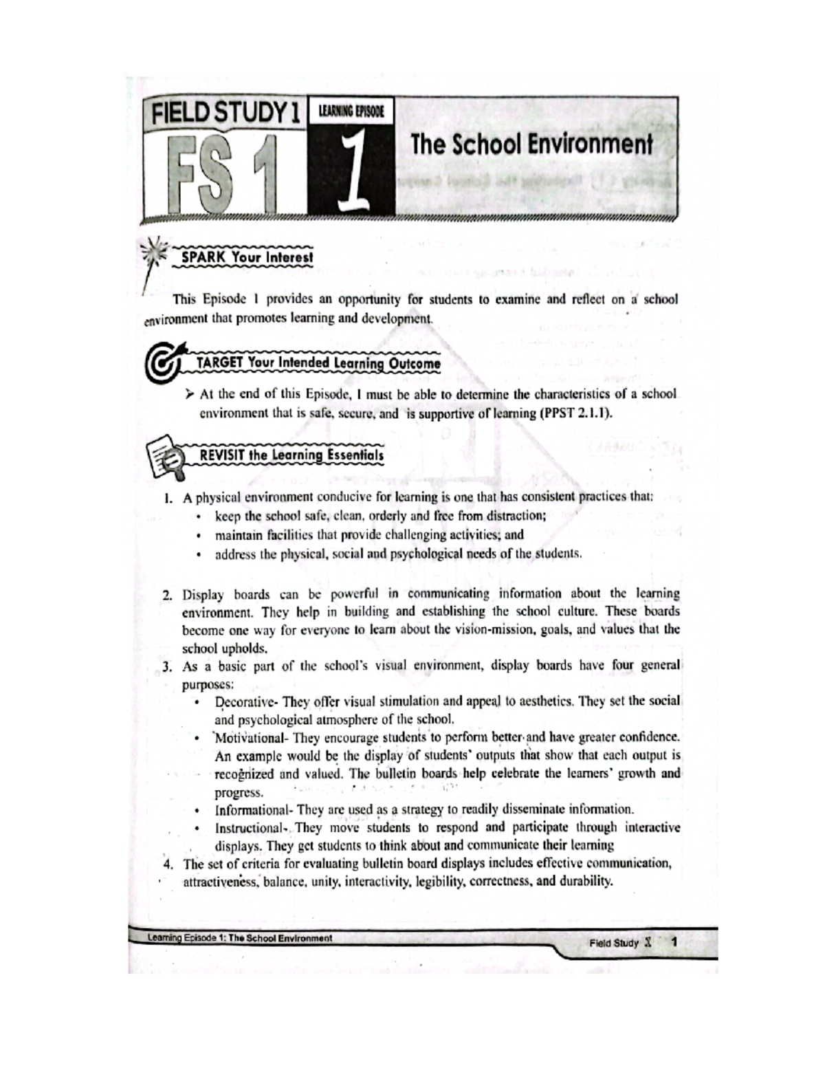 FS 1 (Ep.1 The School Environment) Basaca, Micah E - FIELD STUDY1 LEARNING EPISODE 1 The School ...