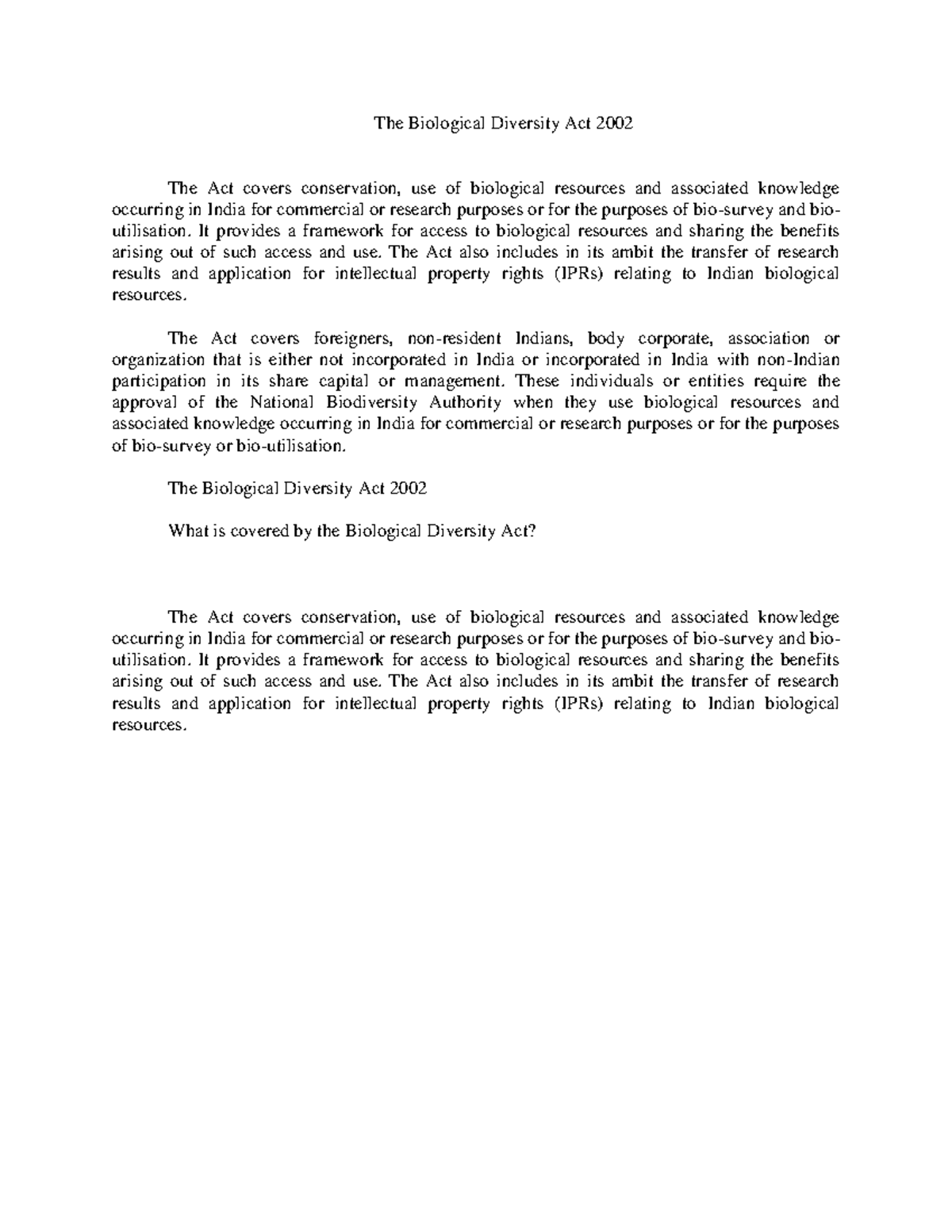 The biological diversity act - The Biological Diversity Act 2002 The ...