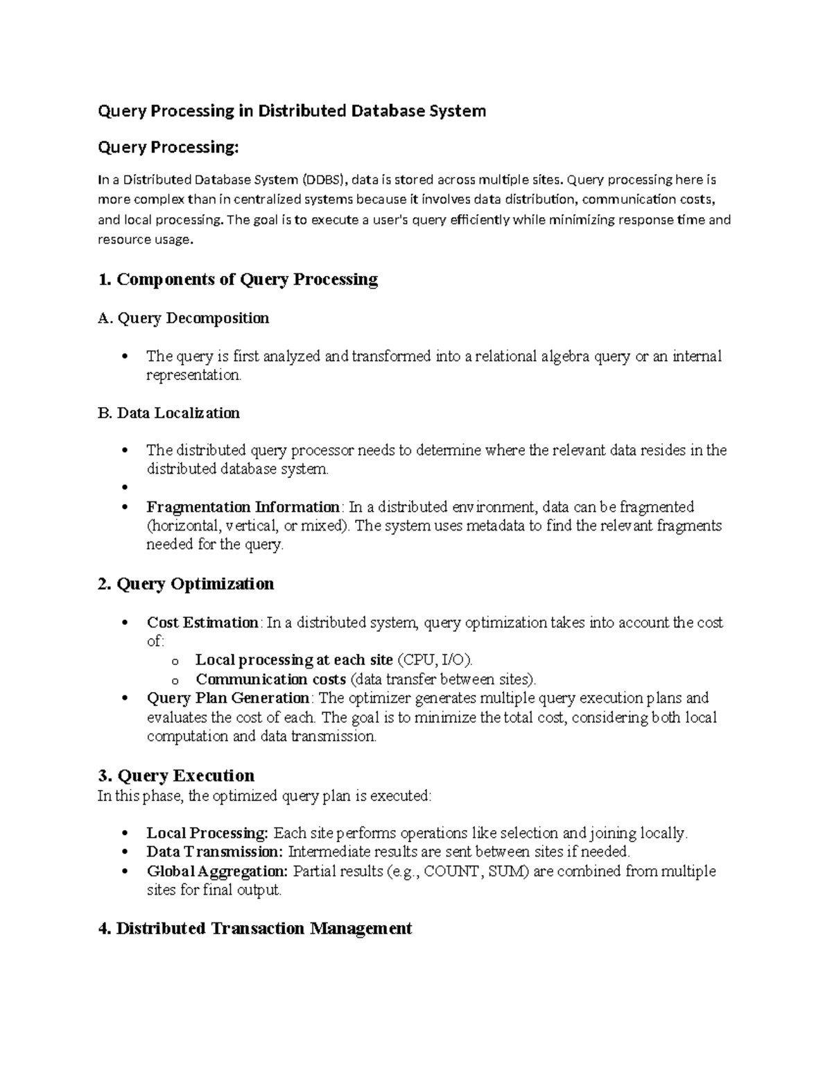 Query Processing In Distributed Database System Query Processing Here