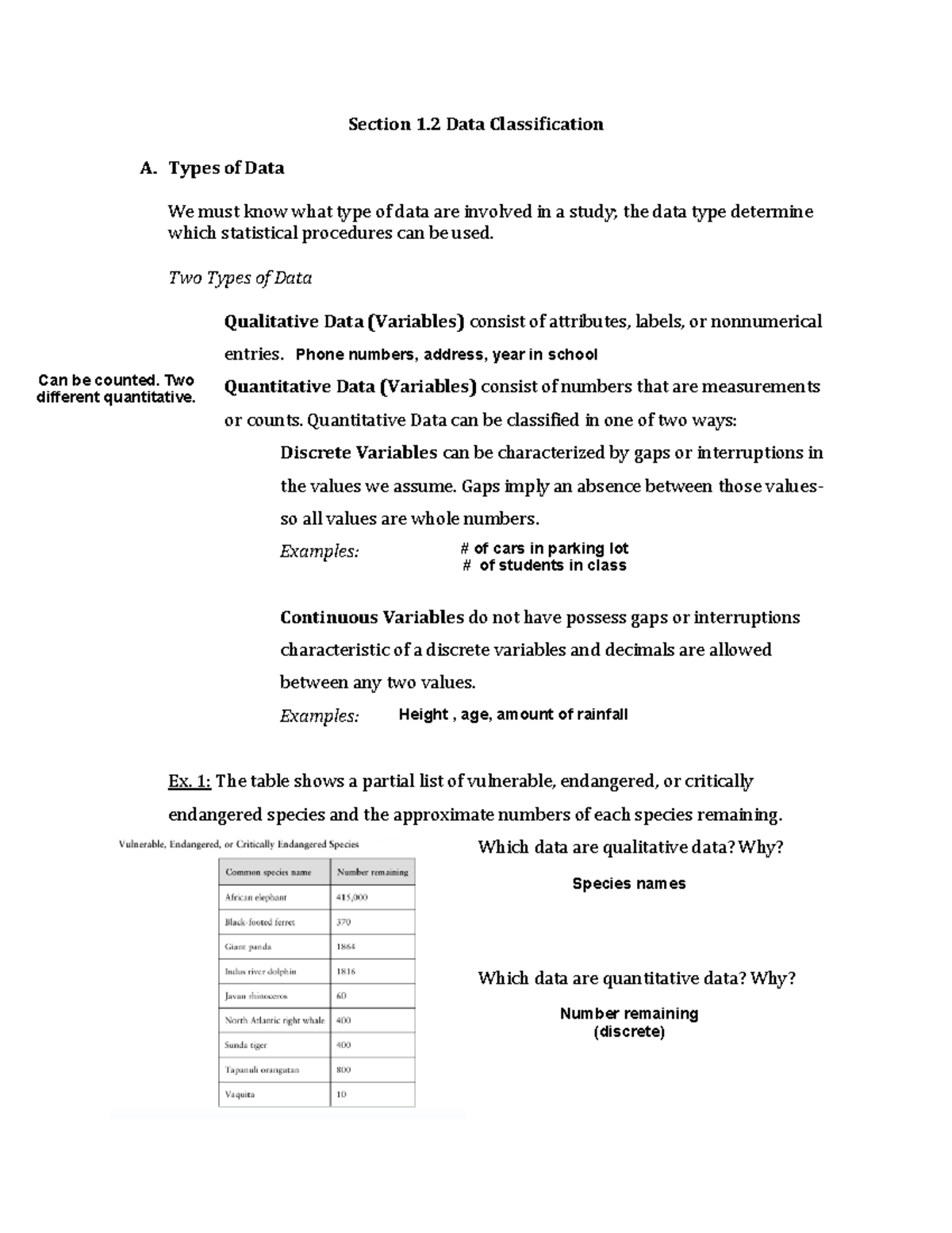 1.2 Data Classification - Section 1 Data Classification A. Types of Data We must know what type ...