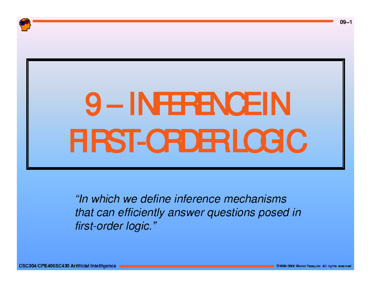 L09-Inference In FOL-Slides-L09-1flip 3 2018 - 9 INFERENCE IN LOGIC In ...
