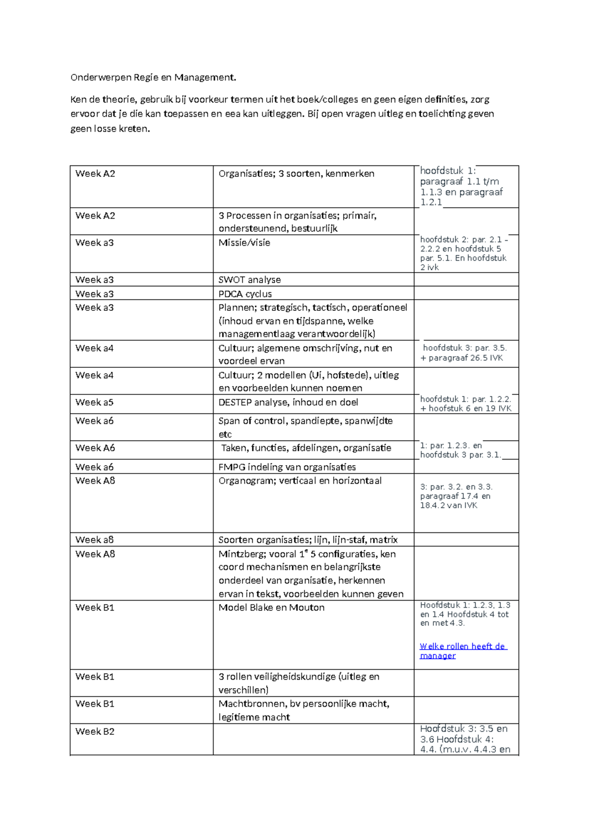 aantekeningen engels 15/16 - Onderwerpen Regie en Management. Ken de theorie, gebruik bij ...